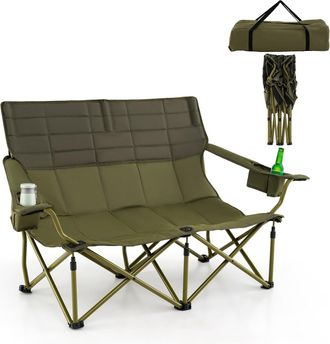 Giantex Campingstuhl Faltbar, 3-Sitzer Klappstuhl mit Verstellbarer Armlehne, Getr&auml;nkehalter & Tragetasche, Camping Stuhl f&uuml;r Outdoor, Garten & Balkon, belast
