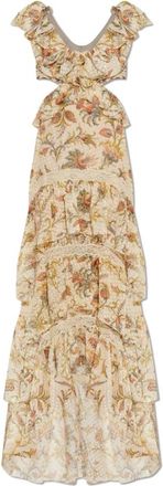 Etro Femme, Robes, Multicolore, Taille: 34 FR Robe longue en soie &agrave; pois suisses avec volants et motif floral