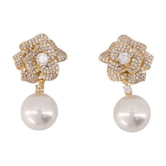 Self Portrait Womens Mini Flower Pearl Earrings Self Portrait Metal Gold Jewelry-Watches