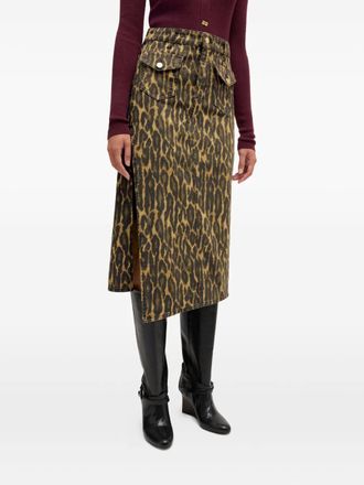 Ganni jupe mi-longue &agrave; imprim&eacute; animalier - Marron