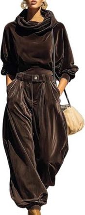 Generic Surv&ecirc;tement 2 pi&egrave;ces en velours &agrave; capuche &agrave; manches longues pour femme Pantalon large Jogging &agrave; capuche, marron, XXL