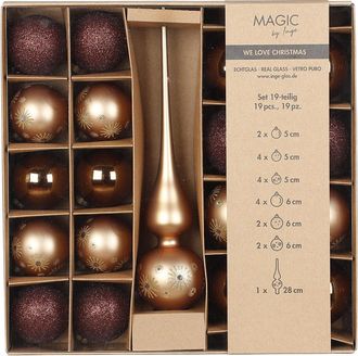 Inges Christmas Decor Weihnachtskugeln Set 19-teilig Elegant Lounge, mit Christbaumspitze und Kugeln, Christbaumschmuck Glas, Braun