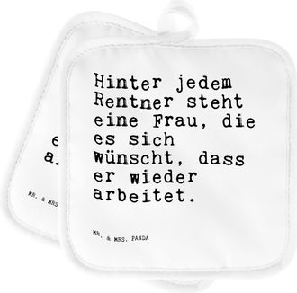 Mr. & Mrs. Panda Topflappen Hinter jedem Rentner Steht... - Geschenk, Pensionierung, lustige Sprüche, Rentnerin, Topflappenset, Ofenhandschuh