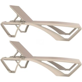 Resol marina club Chaise Longue Ext&eacute;rieur Set 2 Structure Ivoire - Textil&egrave;ne Beige