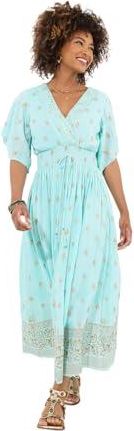 Joe Browns Embellished Boho Border Trim Maxi Dress Robe, Aqua, 40 Femme