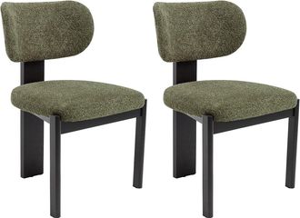 Vente-Unique Stuhl 2er-Set - Boucl&eacute;-Stoff & Kautschukholz - Schwarz & Khaki - WILANA