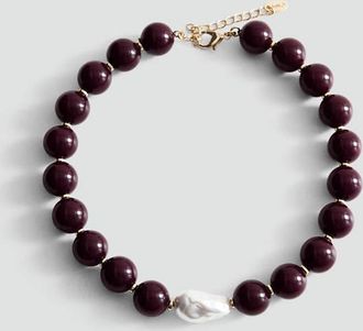 Mango Collier d&eacute;tail perle marron - Femme - Taille unique - MANGO