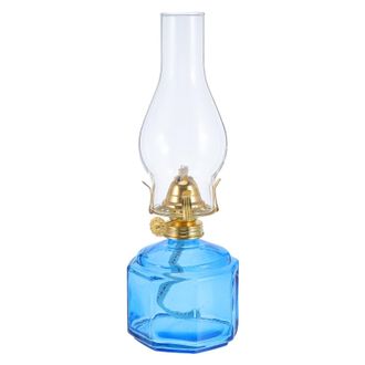 Garneck Rustikale Glas &Ouml;llampe mit Docht Windfeste Petroleumlampe aus Dickwandigem Glas Verstellbare Flamme Blaue Vintage Sturmlaterne f&uuml;r Innen und Au&szlig;enbere