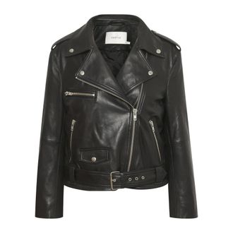 Gestuz Schwarze Lederjacke mit Rei&szlig;verschlussdetails - - Jackets - Damen - Schwarzk - XS