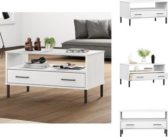 vidaXL Couchtisch oslo mit Metallbeinen Wei&szlig; 85x50x45 cm Massivholz - Holz Couchtisch - Massivholzk&uuml;che - Wohnzimmerstil - Sideboard - tv Stand