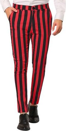 Generic Pantalon habill&eacute; ray&eacute; d&eacute;contract&eacute; pour homme, coupe ajust&eacute;e, bloc de couleur, pantalon de robe crayon, jambe droite, pantalon bloc de couleur, rouge/n