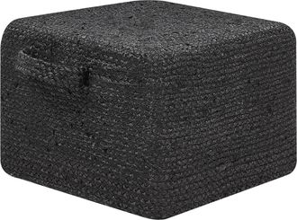 Beliani Pouf aus Jute schwarz 45x45x30 cm Sitzhocker im Boho Stil Dhadar