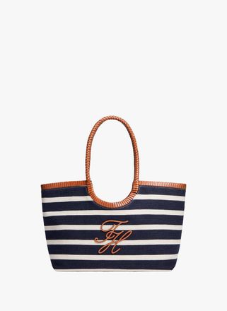 Tommy Hilfiger Tote bag ray&eacute; &agrave; logo textur&eacute; en coton m&eacute;lang&eacute;