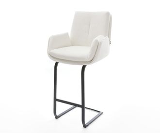 DELIFE Barstuhl Clea-Flex Boucl&eacute; Creme-Wei&szlig; Freischwinger Flach Metall Schwarz, Barst&uuml;hle