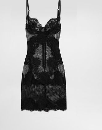 Dolce & Gabbana Short Mesh Dress With Lace - Frau Kleider Schwarz 44