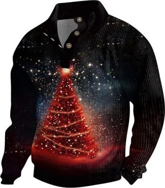 Generic Pull à col rond pour homme en velours côtelé tendance flocon de neige imprimé graphique sweat surdimensionné à manches longues en velours côtelé col m