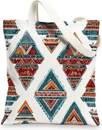 Generic Sacs fourre-tout en toile géométrique, sacs à provisions réutilisables à motif tribal élégant, sac à provisions artistique, léger et lavable avec band