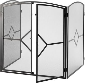 Relaxdays Funkenschutzgitter, Kamingitter mit T&uuml;r, HxBxT: 80 x 71 x 61 cm, Hitzeschutz, Wandbefestigung, Eisen, schwarz