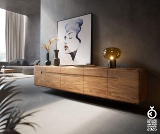 DELIFE Lowboard Anaya 220 cm Akazie Natur 4 T&uuml;ren 2 Schubladen Schwebend, Lowboards