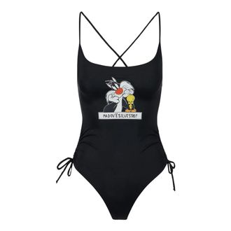 Iceberg Femme, Maillots de bain, Noir, Taille: 36 FR Une pièce noire avec impression Looney Tunes sur la poitrine