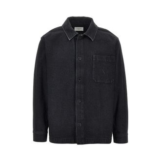 Saint Laurent Denim overshirt with Cassandre embroidery Man XL