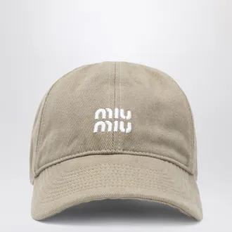 Miu Miu Denim-Baseballkappe mit Sticklogo in Beige und Amaranto