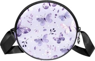 Generic Sac &agrave; bandouli&egrave;re rond pour femme, motif papillons aquarelle, petit sac &agrave; bandouli&egrave;re avec fermeture &eacute;clair, bretelles r&eacute;glables, sac &agrave; main rond d&eacute;co