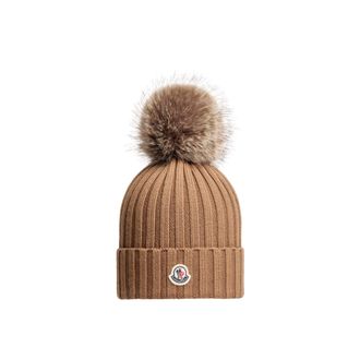 Moncler Moncler Bonnet En Laine Avec Pompon, Femme, Beige, Taille: Uni