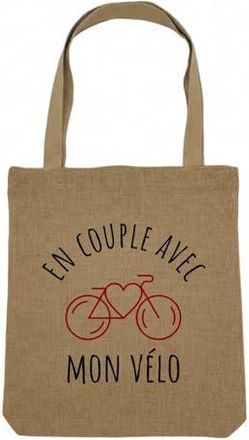 Fabulous Sac Shopping Tote Bag Aspect Lin - En couple avec Mon V&eacute;lo France Cyclisme Tourisme - Sac de Courses Toile Epaisse 360g Beige Naturel Cabas Port&eacute; Epau