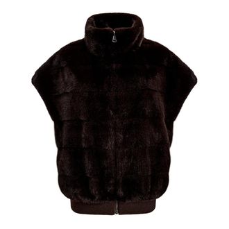 Cesare Gaspari Weste mit durchgehendem Rei&szlig;verschluss aus Kunstpelz - - Jackets - Damen - Braun - XL