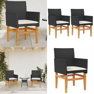 vidaXL Vidaxl - Gartenst&uuml;hle mit Kissen 2 Stk. Schwarz Poly Rattan Massivholz - Gartenst&uuml;hle - Outdoorm&ouml;bel - Gartenm&ouml;bel - Rattan Gartenst&uuml;hle