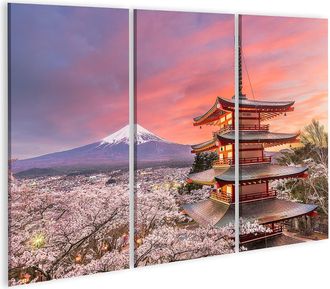 Islandburner Bild auf Leinwand Fujiyoshida Japan Blick Mt Fuji Pagode Fr&uuml;hling Saison Kirschbl&uuml;ten D&auml;mmerung Bilder Wandbilder Poster