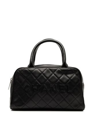 Chanel 2000-2002 gesteppte Handtasche aus Kalbsleder mit Logo - Schwarz