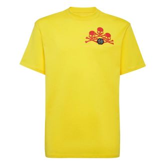 Philipp Plein Homme, Tops, Jaune, Taille: 2XL T-shirt Col Rond SS Skull