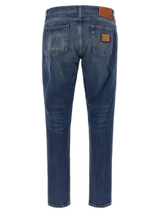 Dolce & Gabbana Logo-Plaque Cotton Jeans - Blue