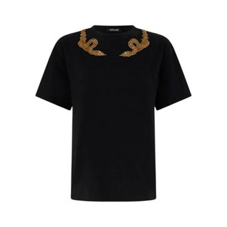Roberto Cavalli T-Shirt mit Schlangenstickerei - - Tops - Damen - Schwarzk - M
