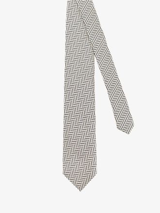 Tom Ford Mens Silk Tie With Geometric Pattern Beige Ties & Bow