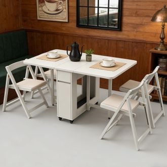 Generic Klapptisch K&uuml;che Tragbarer,Klappbarer Esstisch Aus Massivholz Mit 4 St&uuml;hlen,esszimmertisch Ausziehbar F&uuml;r Kleine R&auml;ume,Esszimmer,Wohnzimmer,Einfach Zu