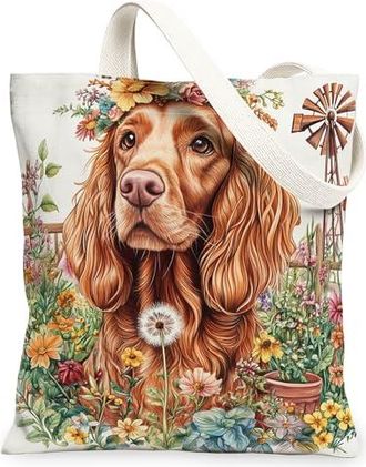 Generic Sac fourre-tout en toile r&eacute;utilisable pour faire du shopping Motif chien Setter irlandais 33 x 38,1 cm, sac d&eacute;picerie r&eacute;utilisable pour femme, ferme, 