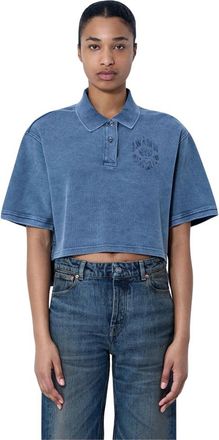 Alexander Wang Femme, Tops, Bleu, Taille: 42 FR Cropped Piqu&eacute; Polo T-Shirt