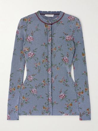 Paco Rabanne Cardigan Aus Strick Mit Blumenprint - Blau