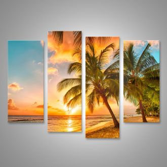 Islandburner Bild auf Leinwand Sch&ouml;ner Sonnenuntergang Meer Mit Blick Auf Palmen Am Wei&szlig;en Strand Auf Einer Karibik Insel Barbados Wandbild Poster Kunstdruck Bilde