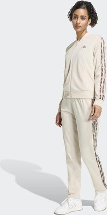 adidas Trainingsanzug ADIDAS SPORTSWEAR 3-STRIPES LEOPARD PRINT, Damen, Gr. XXL, beige (crystal linen), Obermaterial: 100% Polyester, Sportanz&uuml;ge Trainingsan