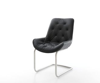DELIFE Freischwinger Taimi-Flex Echt-Leder Schwarz Freischwinger rund Edelstahl, Esszimmerst&uuml;hle
