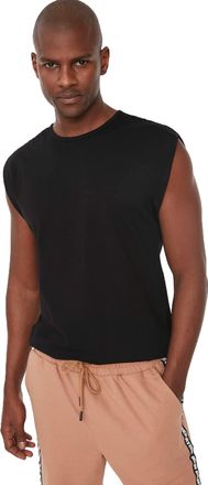 Trendyol Trendyol Herren M&auml;nner Basic Regelm&auml;&szlig;ige Fit 100% Baumwolle Runder Kragen Zero H&uuml;lse Athlet T Shirt, Schwarz, M EU