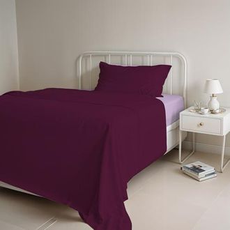 Italian Bed Linen Bettw&auml;sche-Set aus 100% Baumwolle, nat&uuml;rliche Farbe, Pflaume/Lila, franz&ouml;sisches Bett