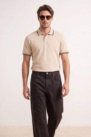 Trendyol MAN Herren Beige Einfarbig Kurz Regular Fit Poloshirts