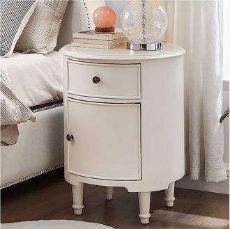 Generic Runder Beistelltisch, Nachttisch for Schlafzimmer, Bauernhaus-Nachttisch mit Stauraum, kleine R&auml;ume, Wohnzimmer, Schlafzimmer(White)