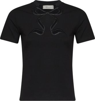 Blumarine Jersey-T-Shirt mit Strass-Stickerei - - Tops - Damen - Schwarzk - M
