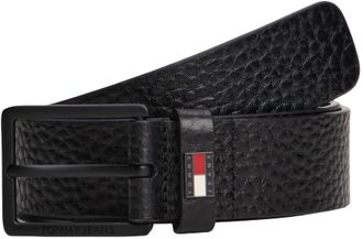 Tommy Jeans Herren G&uuml;rtel Elevated Flag 3,5 cm Lederg&uuml;rtel, Schwarz (Black), 105 cm